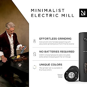 LARS NYSØM Electric Salt and Pepper Grinder Set I Automatic Salt and Pepper Mills with Adjustable Ceramic Grinder I USB Rechargeable Electric Spice Grinder Set (Carbon Black)