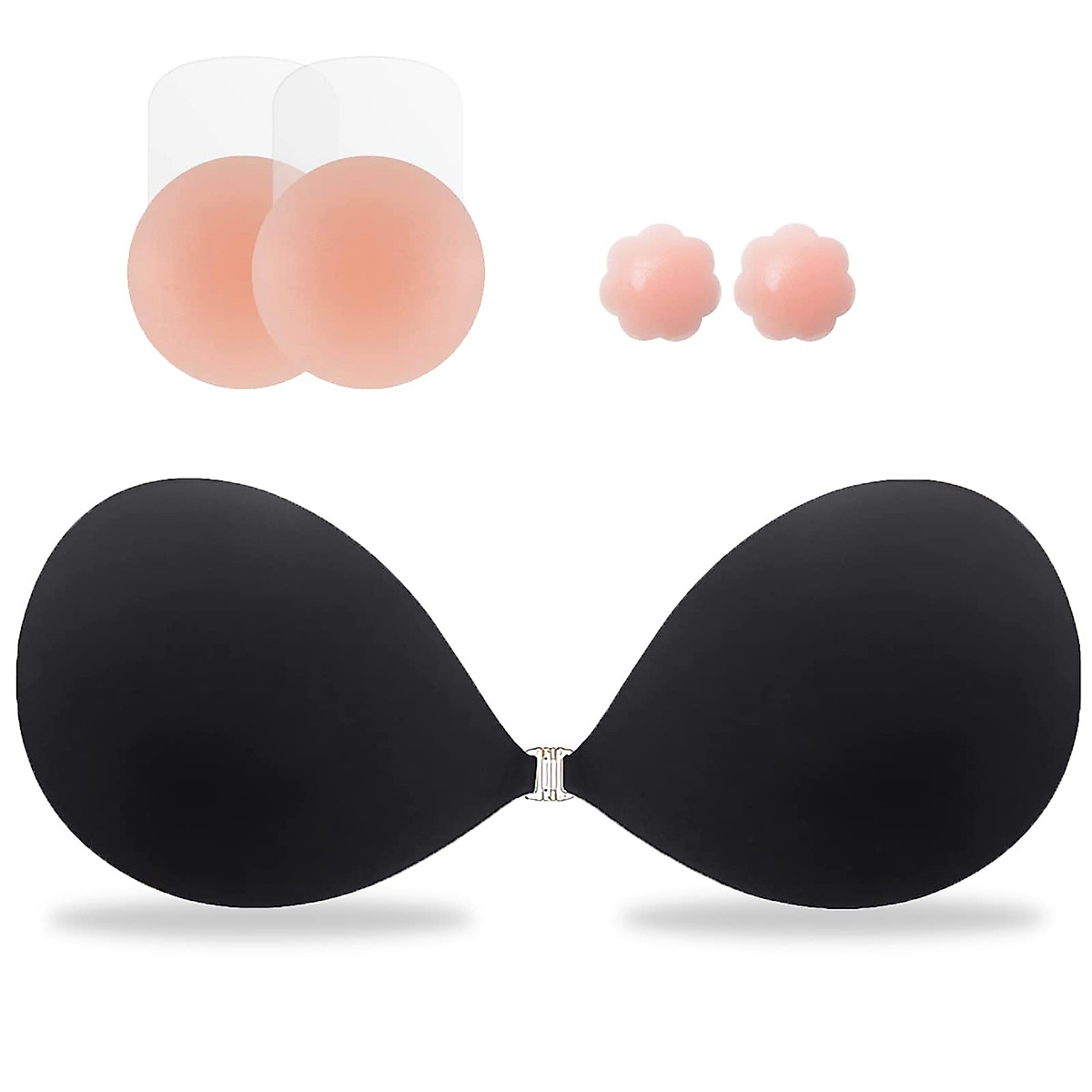 Sticky Bra,Backless Strapless Bra Push Up,Adhesive Invisible Lift Up Bras for Women Wedding Dresses Reusable,Black