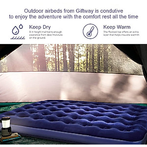 Giftway Queen Camping Air Mattress Inflatable Air Bed - Inflatable Air Mattresses with Flocked Top Foldable Blow Up Bed for Camping Tent/Guest/Travelling - Housewarming Gifts for Women/Men/Kids