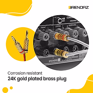 BRENDAZ Speaker Banana Plugs- Closed Screw Type 24k Gold Plated for Speaker Wire, Amplifiers and Sound Systems (5 Pair Banana Plugs) (10 psc)