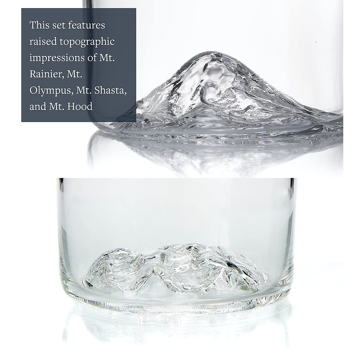 Huckberry Whiskey Peaks Iconic Mountain Bar Glasses, 11.5 oz Capacity, Lead-Free Crystal, Pacific Northwest, Set of 4