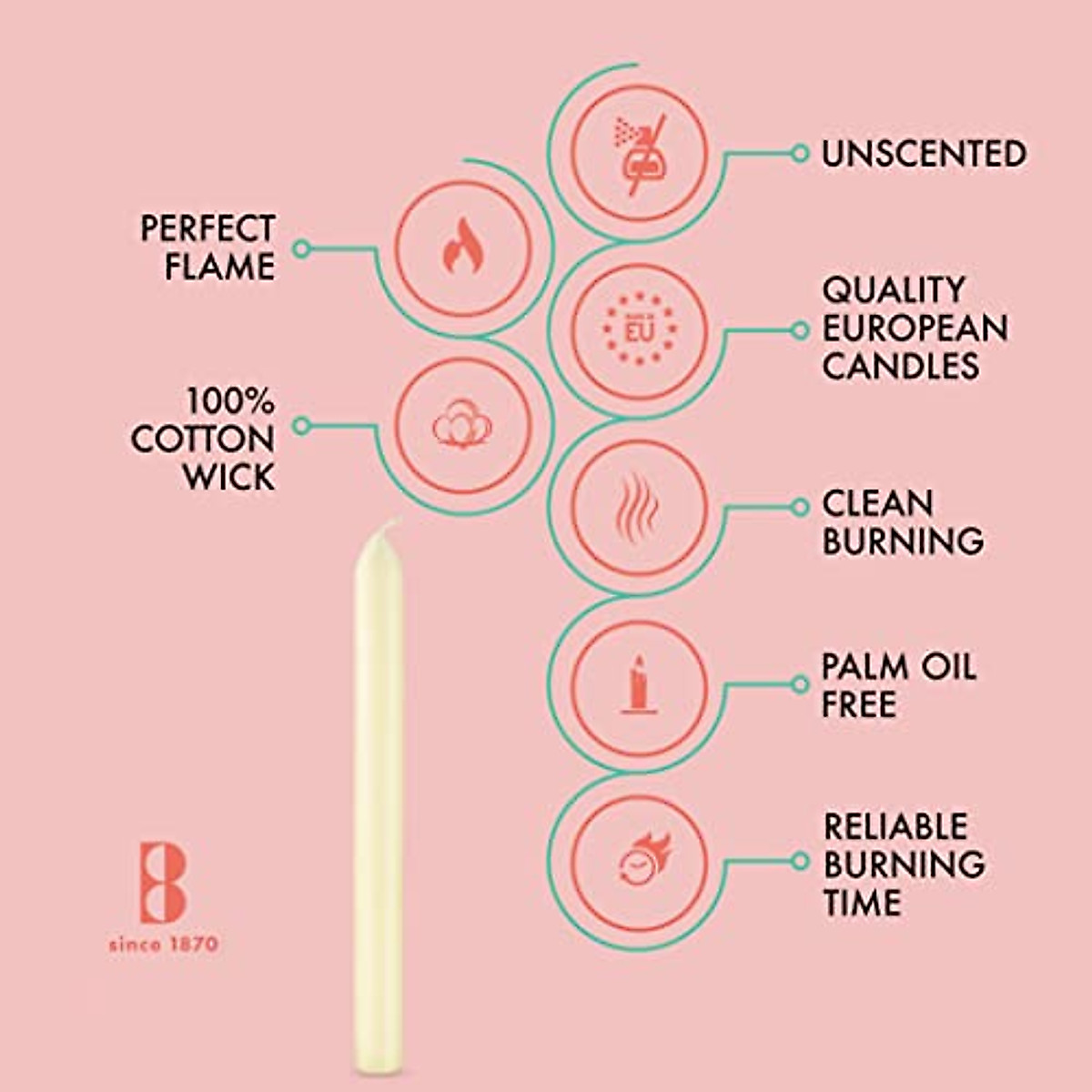 BOLSIUS 10 Count Household Ivory Dinner Candles - 9 Inches - Premium European Quality - Approx. 8 Hours Burn Time - Unscented Dripless and Smokeless, Restaurant, Wedding, Spa, and Party Candlesticks