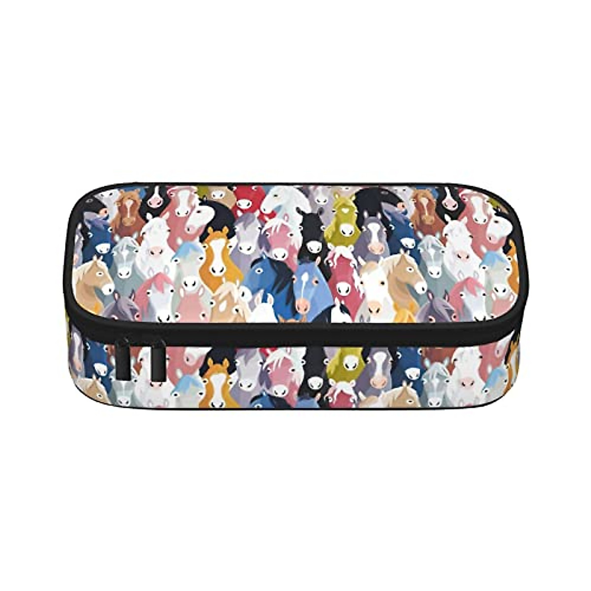antvinoler Big Capacity Pencil Pen Case, Lightweight & Spacious Pencil Bag Pouch Box Organizer, for Teens Girls Adults Student-Colourful Cartoon Horses Pony Childhood Pattern