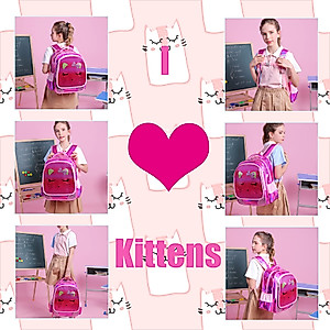 Dorlubel School Backpack for Girls, Kids Backpack Children’s School Bag Cat face Diamond Glitter BookBags for Elementary (Rose Cat Set)