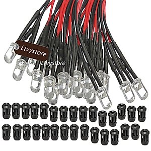 Ltvystore 30Pcs 3MM 12V White LED Pre Wired Prewired 7.87 Inch Lamp Light Bulb Prewired Emitting Diode & 30Pcs Black 3MM LED Plastic Clip Holder Display Panel