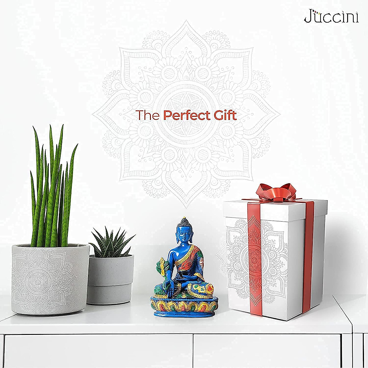 Juccini Handmade 5" Buddha Statues for Home Decor, Small Buddha Meditation Statue for Indoors Outdoor Office & Home Decoration, Hand Painted in Nepal (Medicine Buddha)