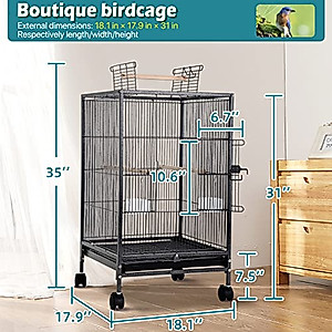 Bird Cage with Stand Wrought Iron Large 35/53-Inch Flight Cage for Parakeets Cockatiels Lovebirds Macaw Conure Birdcages with Wheels