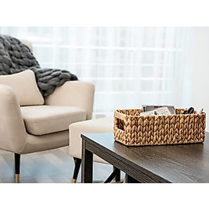 StorageWorks 5-Pack Water Hyacinth Storage Baskets, Square Wicker Baskets with Built-in Handles