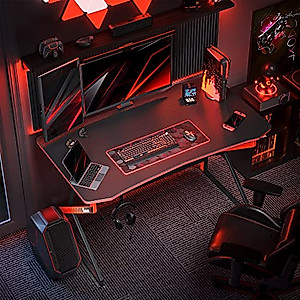 CubiCubi Simple Gaming Desk Z Shaped 40 inch Gamer Workstation, Home Computer Carbon Fiber Surface Gaming Desk PC Table with Headphone Hook