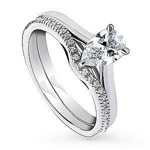 BERRICLE Sterling Silver Solitaire Wedding Engagement Rings 0.8 Carat Pear Cut Cubic Zirconia CZ Ring Set for Women, Rhodium Plated Size 5
