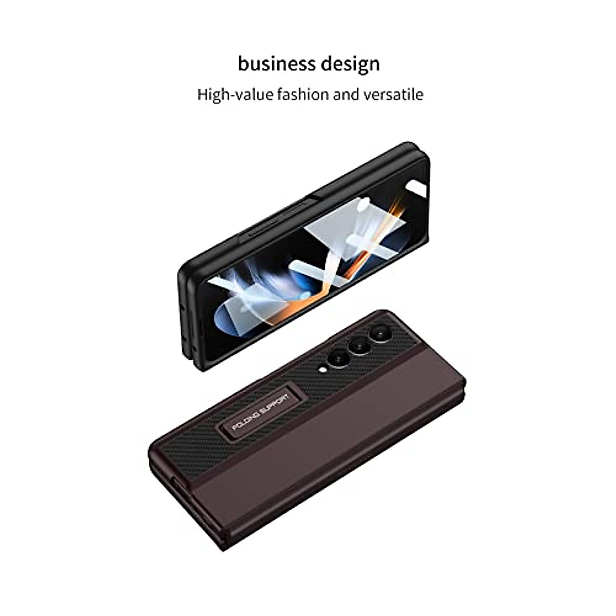 BAILI Galaxy Z Fold4 Case with Kickstand,360° full body protection Built-in Three-speed Adjustable Stand for Z Fold 4,Come with HD Explosion-proof Glass Screen Film for Samsung Galaxy Z Fold4-Wine Red