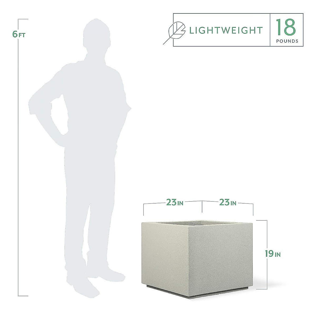 PolyStone Monterray Modern Outdoor/Indoor Square Planter, Lightweight, Heavy Duty, Weather Resistant, Polymer Finish, Commercial Grade and Residential, 23" L x 23" W x 19" H (Greige)