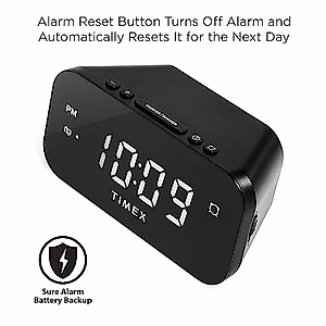 Timex Alarm Clock with Large Display, Digital Alarm Clock for Bedroom Includes 120V Universal Power Adapter (T121B - Black)
