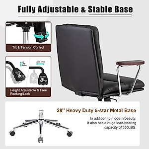 Okeysen Leather Office Chair, Modern Desk Chair with Removable Wooden Armrests, Ergonomic Mid-Back Conference Room Chairs with Wheels, Adjustable Swivel Rolling Chair for Home Office.