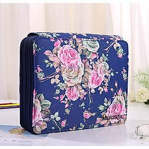 Shulaner 120 Slots Colored Pencil Case with Zipper Closure Large Capacity Blue Rose Oxford Pen Organizer Flower Pencil Holder