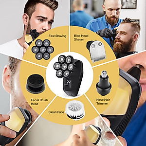 Electric Razor for Men, Electric Razors Waterproof Head Shavers for Bald Men Cordless Rechargeable Electric Shavers for Men with Hair Clipper Beard Nose Ear Hair Trimmer Facial Cleansing