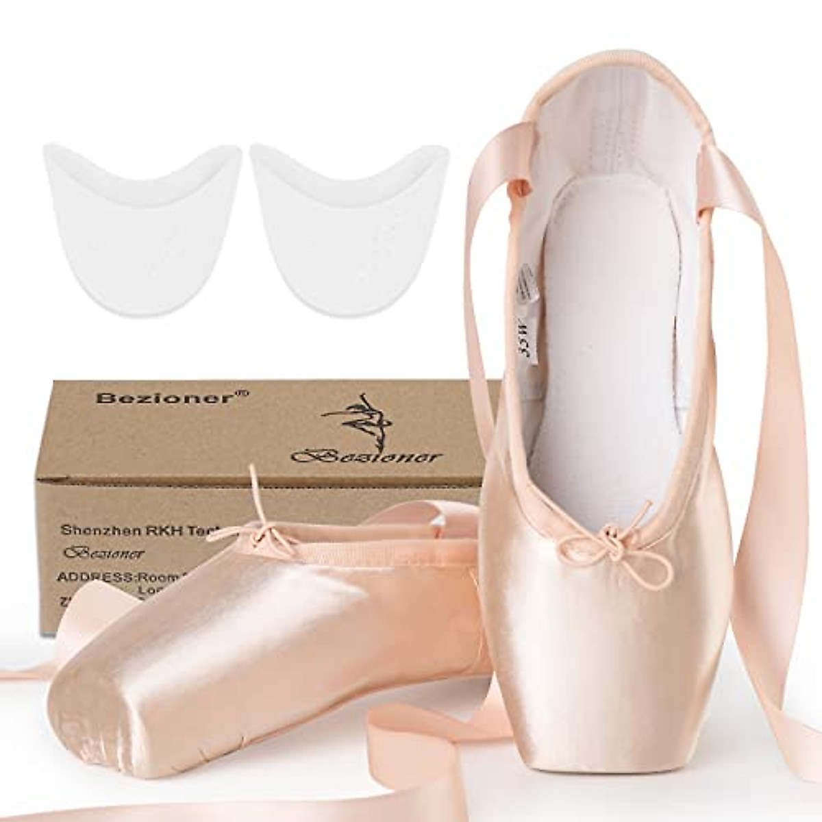 Ballet Pointe Shoes for Girls Women Professional Dance Shoes with Ribbon Toe Pads Pink