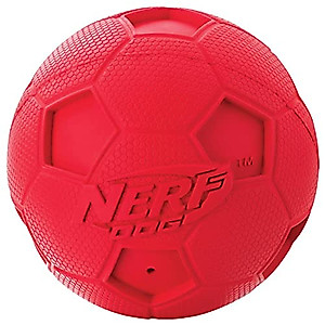 Nerf Dog Soccer Ball Dog Toy with Interactive Squeaker, Lightweight, Durable and Water Resistant, 2.5 Inches, For Small/Medium/Large Breeds, Two Pack, Blue and Red