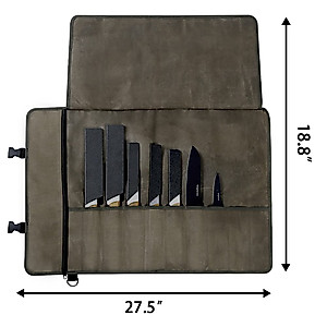 JNMMPEARL Chef’s Knife Roll Bag, Waxed Canvas Knife Cutlery Carrier,Knife Pouch Holders With 10 Slots Plus 1 Zipper Pockets, storage bag for knives，gifts for chefs and cooking beginners， ArmyGreen