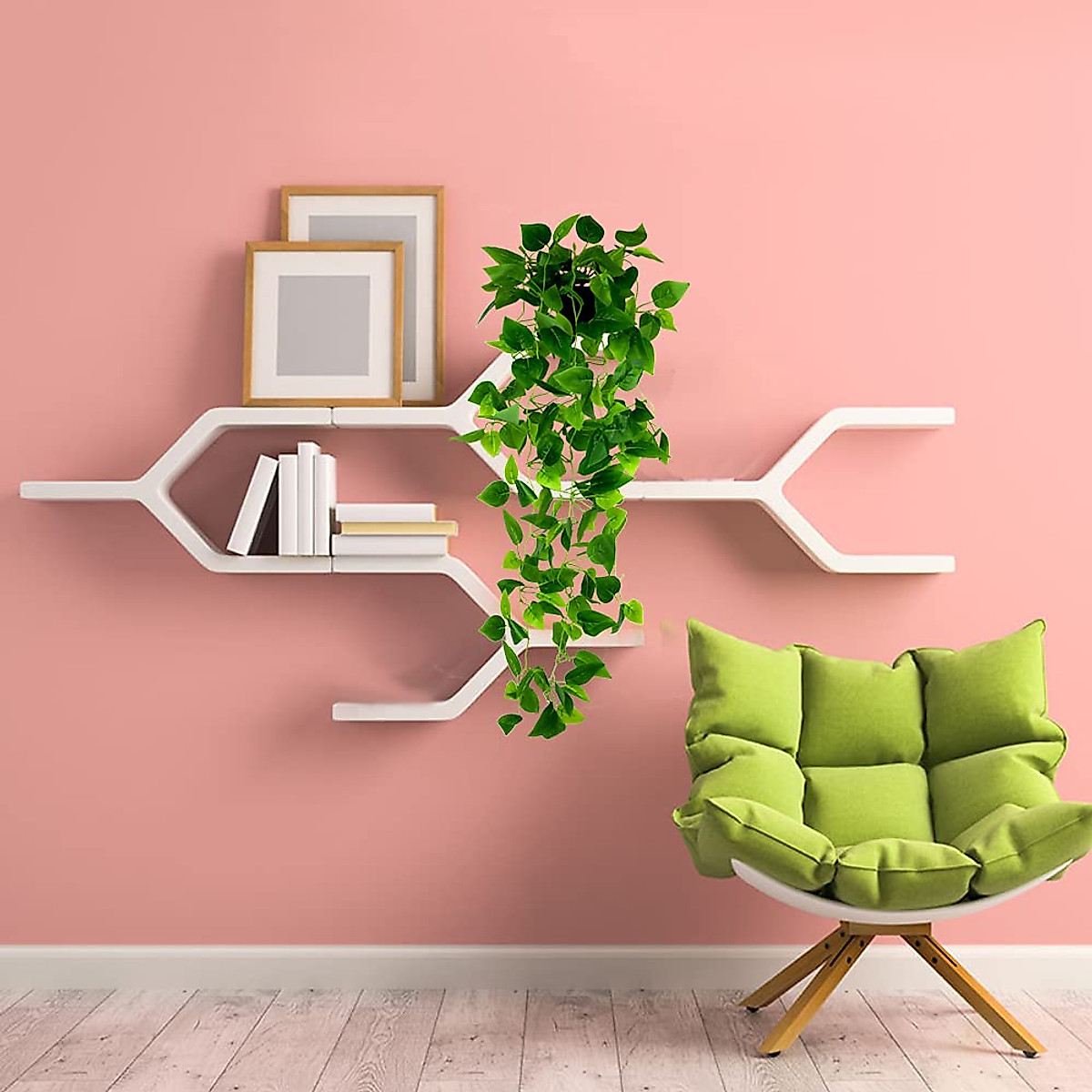 FOLUXING 1 Pack Artificial Hanging Plants, Fake Potted Plant with Black Pot for Home Indoor/Outdoor Office Garden Decor