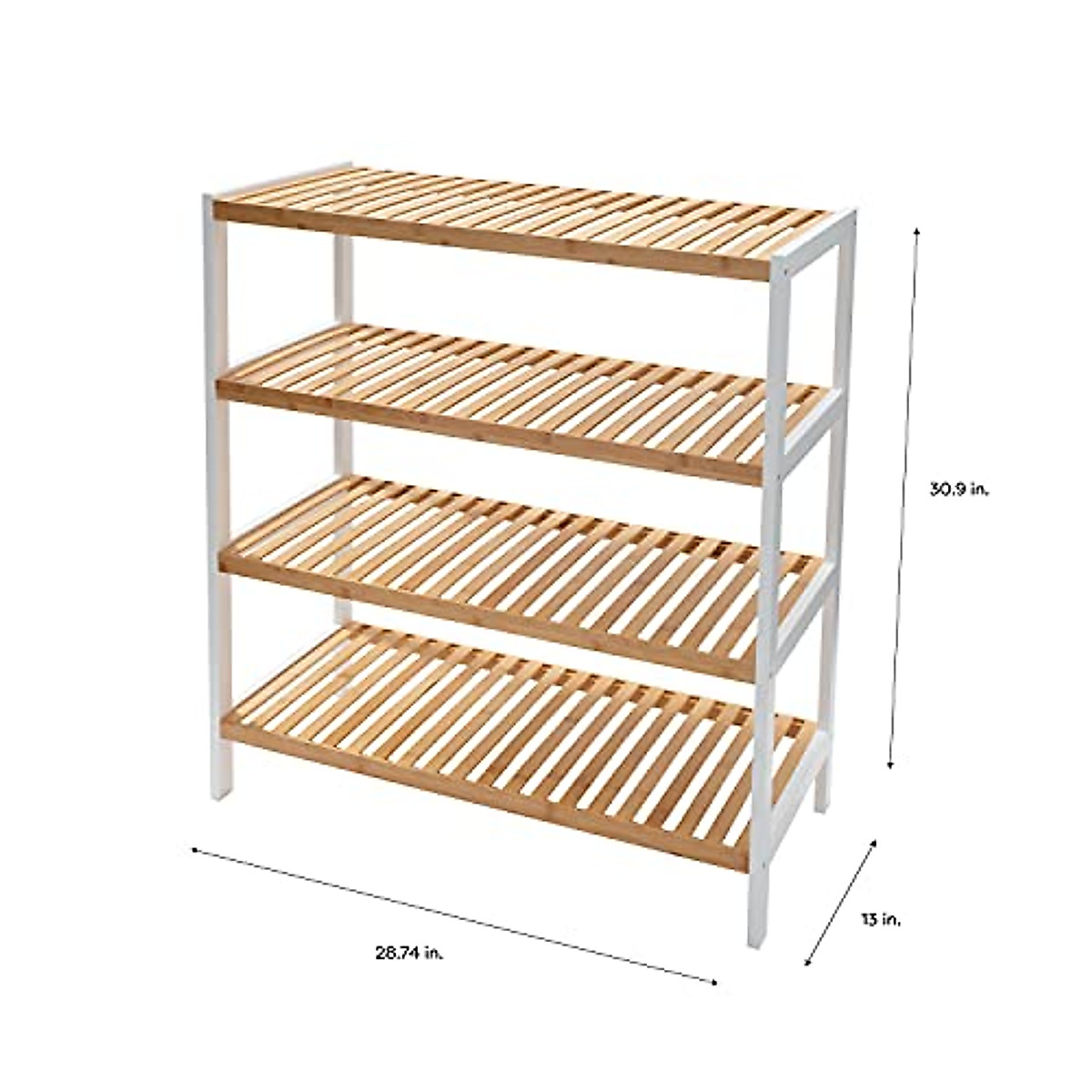 Organize It All 4 Tier White Sonora Bamboo Shelf | Dimensions: 28.74" x 12.99" x 30.98 | Freestanding | Space Saving | Bathroom Storage | White
