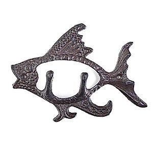 Cast Iron Wall Hanger Vintage Design Hooks Keys Towels Hook Metal Wall Mounted Heavy Duty Decorative Gift Idea (Fish)