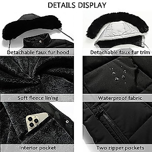 MOERDENG Women's Winter Puffer Coat Thicken Fleece Lined Down Jacket Waterproof Faux Fur Detachable Hooded Parka