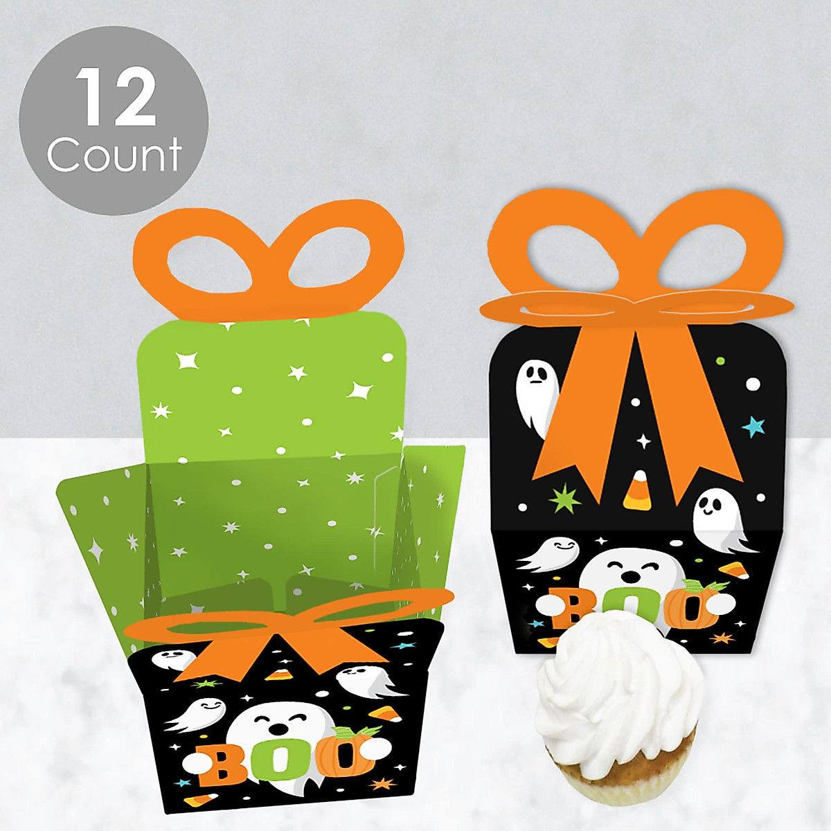 Big Dot of Happiness You've Been Booed - Square Favor Gift Boxes - Ghost Halloween Party Bow Boxes - Set of 12