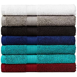 Amazon Basics 6-Piece Fade Resistant Bath towel, Hand and Washcloth Set - Cotton, Teal, 14.25"L x 10.85"W