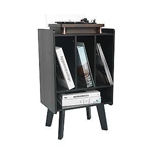 AWASEN Record Player Stand with Vinyl Storage, Turntable Stand with Record Storage, Vinyl Record Table Holds Up to 100 Albums, 3 Tier End Table for Living Room Bedroom Office Small Spaces (Black)