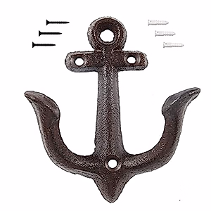 realideas Rusty Brown Rustic Cast Iron Nautical Anchor Design Wall Hooks Coat Rack Antique Shabby Chic Bathroom Towel Hook Key Holder
