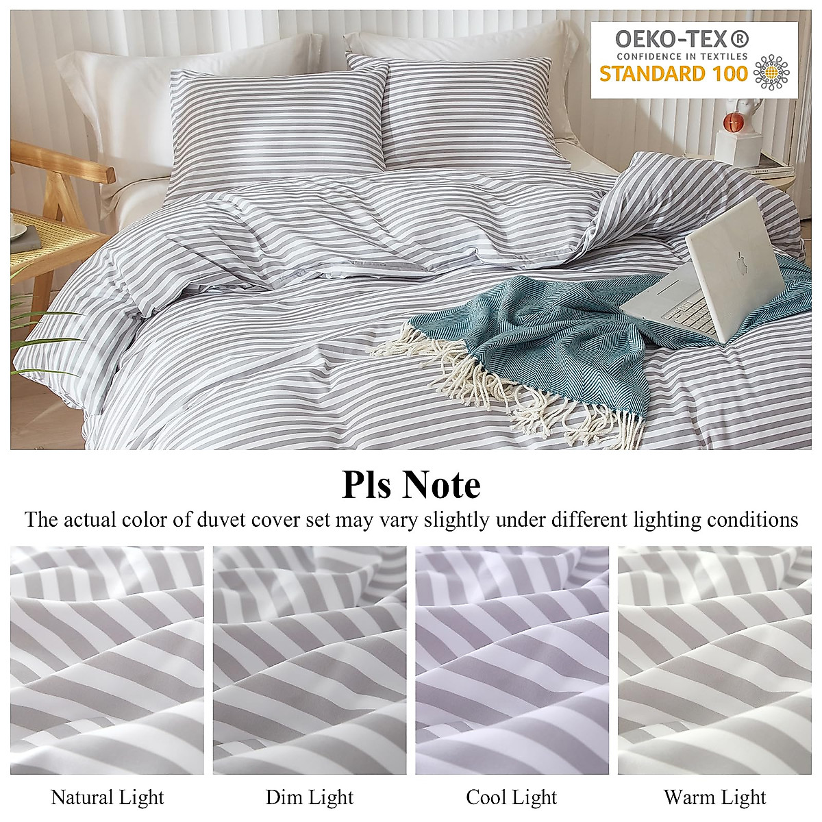 EAVD Duvet Cover Twin Grey Striped Duvet Cover Soft Microfiber Classic Striped Geometric Bedding Set with 2 Pillowcases Reversible Modern Grey Striped Comforter Cover with Zipper Closure