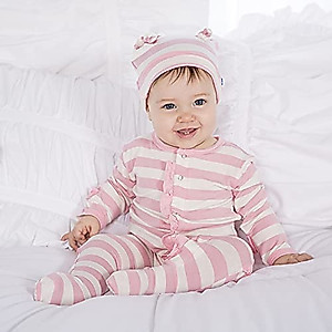 KicKee Pants Essentials Print Classic Ruffle Footie with Snaps, Soft Bamboo Viscose Sleepwear, One-Piece Baby Clothes (Lotus Stripe - Newborn)