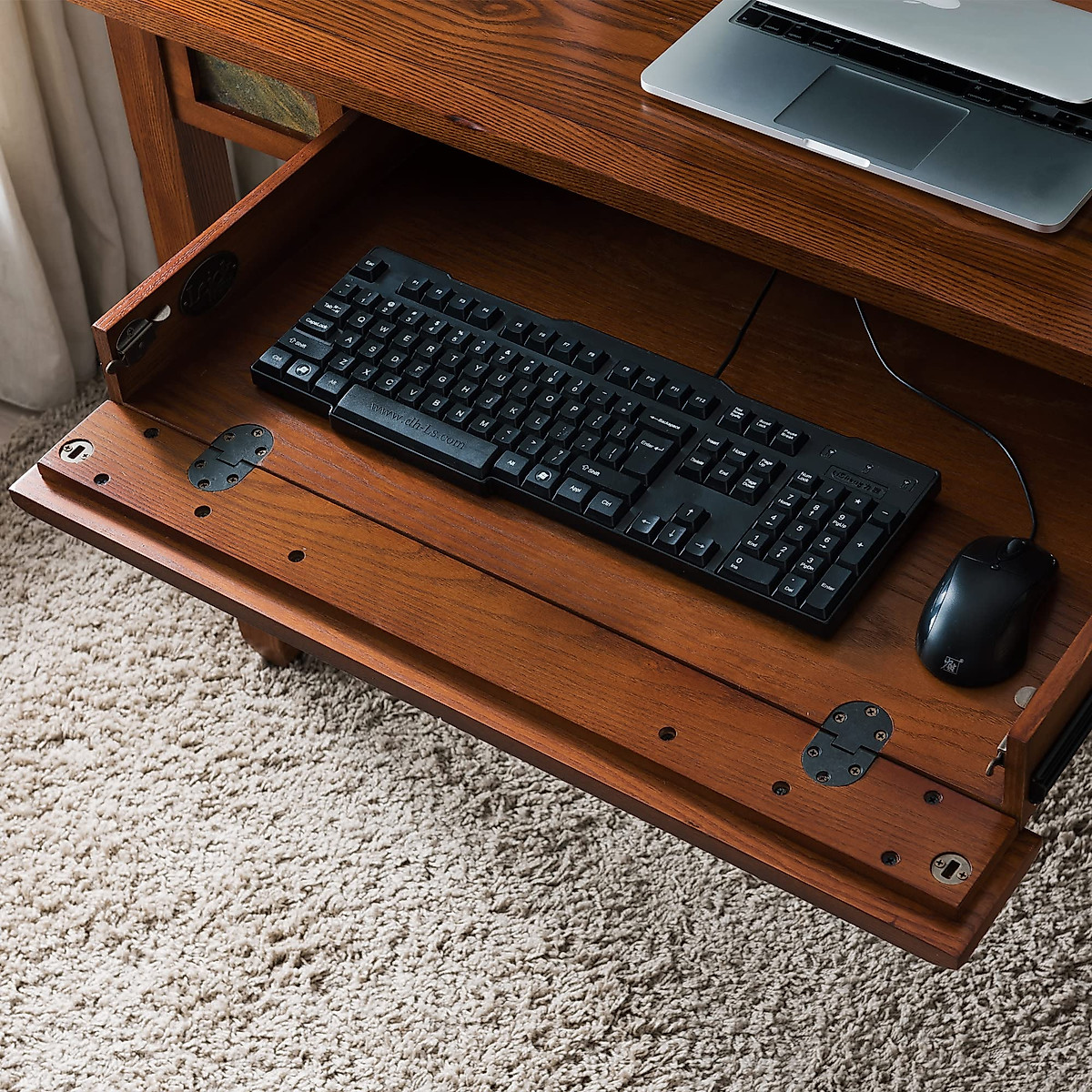 Leick Home 89400 Oak and Slate Laptop Desk with Drop Front Keyboard Drawer, Distressed Rustic Autumn