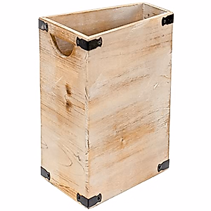Red Co. 9.5” x 13” Small Corner Wooden Wastebasket Trash Can Bin with Cut-Out Handle in Whitewash Finish