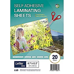 HA SHI Self Adhesive Laminating Sheets, Cold Laminate, self Seal, Plastic Paper, 8.5 x 11 Inch (20 Sheets)