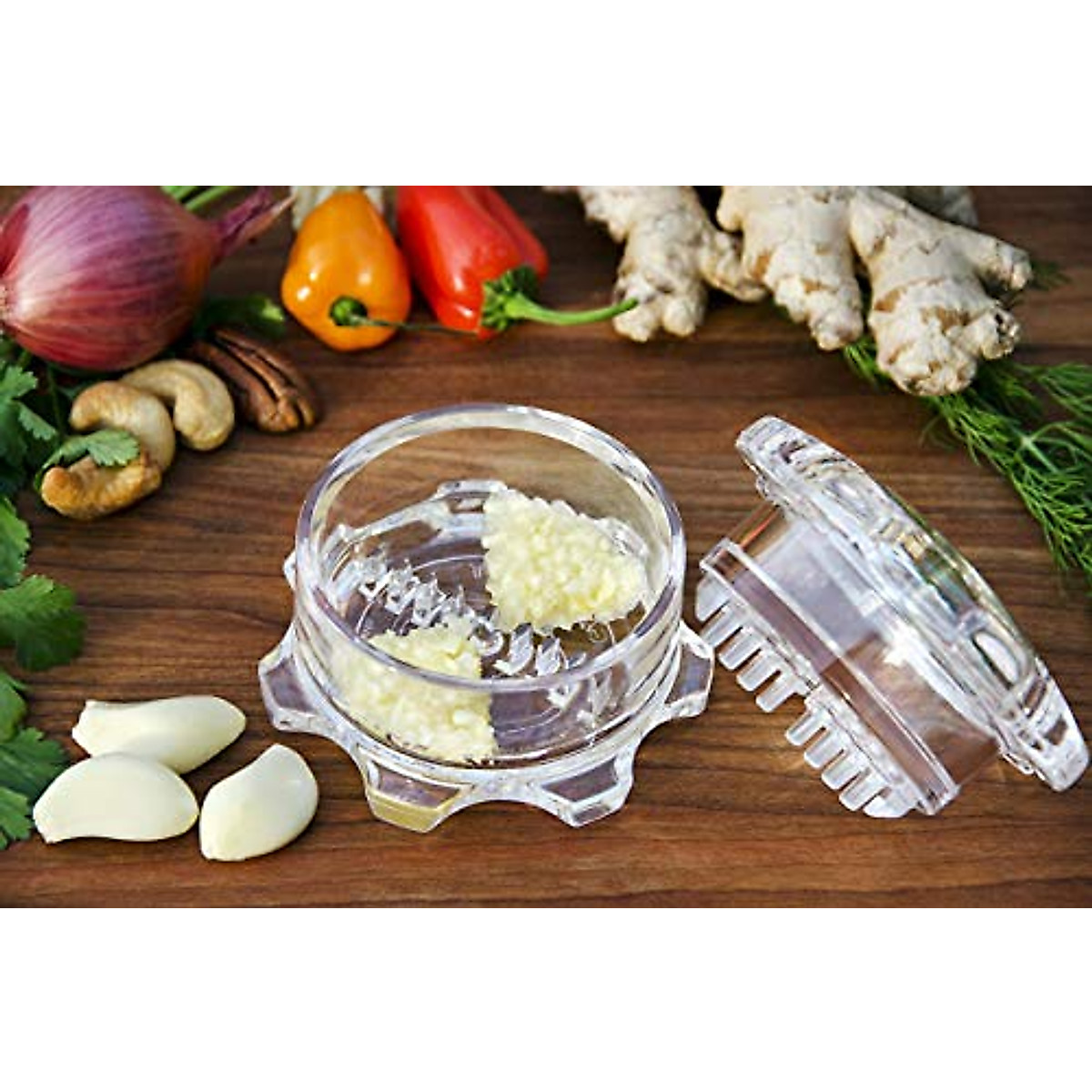 Ginger Twister 3rd Gen - For Garlic / Herb / Nuts, Garlic Press Kitchen Mincer and Grinder, Easy to Clean! (Clear) by NexTrend