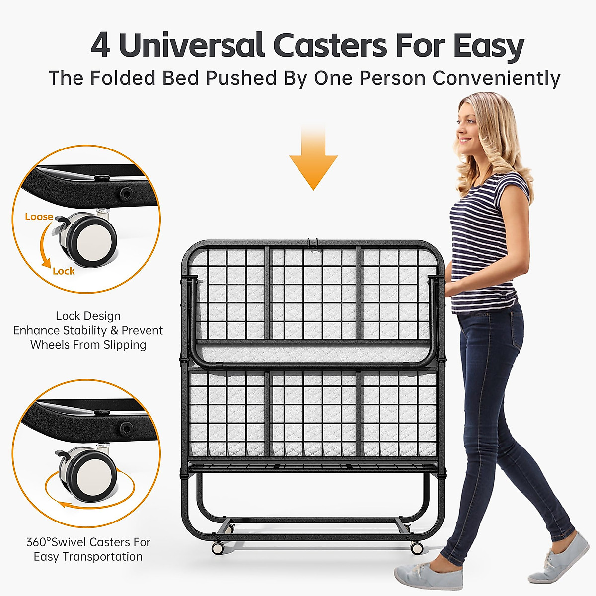 Bonusall Folding Bed with Mattress 75" x 31" Cot Size Bed Frame,Assembly Folded Bed,5" Thick, Space-Saving & Portable Roll Away Guest Beds - Foldaway Bed Frame for Guest Room, Small Apartment