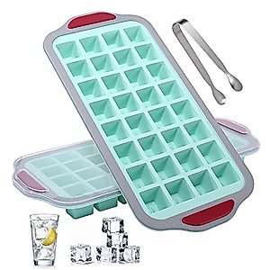 JBYAMUS Ice Cube Trays with Lid, 2 Pack Ice Cube Trays for Freezer, Hard Frame Design is Easy to Pick up Without Deforming and Spilling, Soft Silicone Base, Easy to Release and BPA Free. (Green)