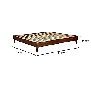 Walker Edison Mid Century Modern Wood King Platform Bed Frame No Box Spring Needed Bedroom Headboard Base, King, Walnut