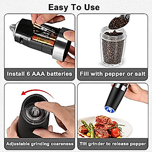 Balabuki Electric Salt and Pepper Grinder Set, Adjustable Coarseness, Salt Grinder with LED Light, 2 Pack