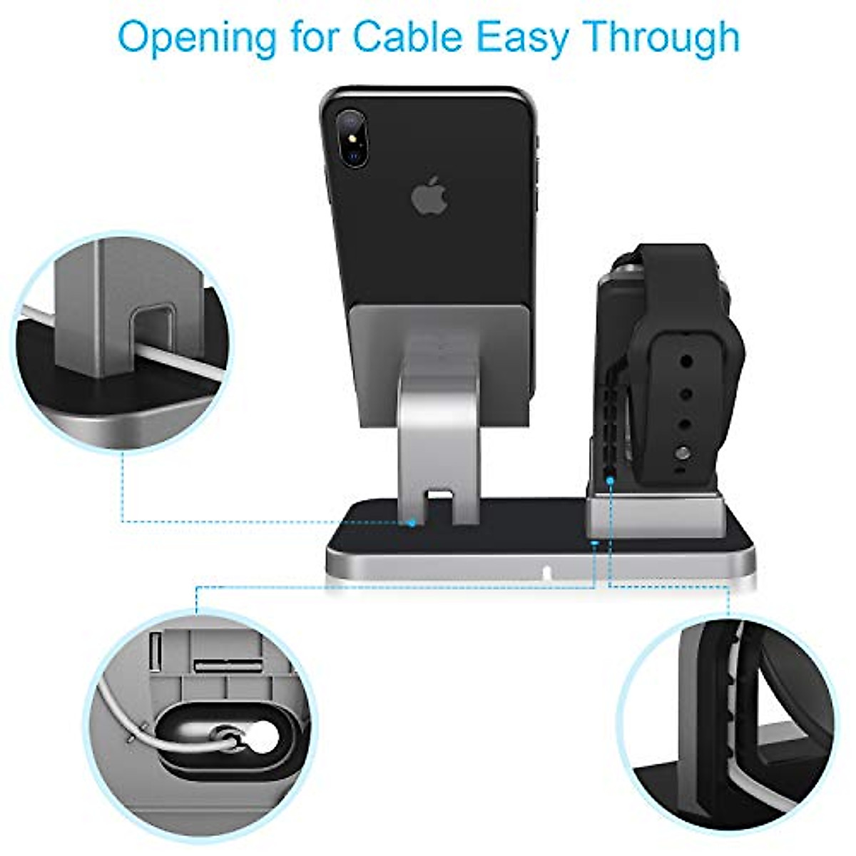 BENTOBEN Compatible with Apple Watch Stand Airpods Charger Dock Cell Phone Stand, Universal Desktop Stand Charging Station Holder for iWatch Airpods iPhone iPad Tablet Android Smartphone, Space Gray