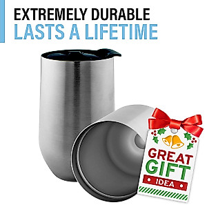 BROVINO Stainless Steel Wine Glasses with Lid - Set of 4-17 oz Double Wall Insulated Outdoor Wine Tumblers - 100% Unbreakable & Stemless Glass - Wine Tumbler Set for Outdoor : Wine, Coffee & Camping