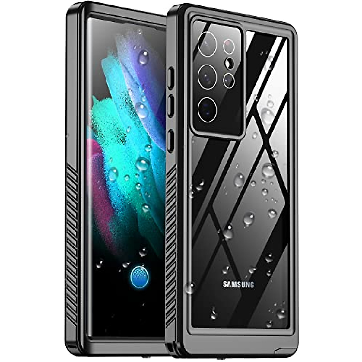 Temdan for Samsung Galaxy S21 Ultra Case,[with Built-in Screen Protector & Camera Protector][Full Body Waterproof][Shockproof] [Dustproof][Anti-Scratched] Clear Phone Case for S21 Ultra Case 5G Black