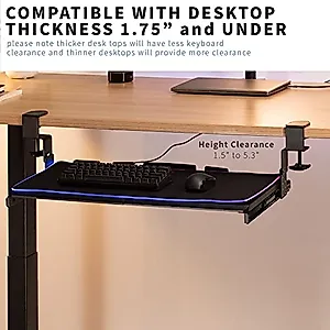 VIVO Large Height Adjustable Under Desk Keyboard Tray with RGB LED Light Mouse Pad, C-clamp Mount, 27 (33 Including Clamps) x 11 inch Slide-Out Platform Computer Drawer for Typing, Black, MOUNT-KB05GP