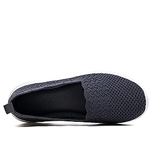 Puxowe Women's Casual Slip on Walking Flat Shoes-Lightweight Low-Top Knit Loafer Sneaker Deep Gray Size 5.5 US