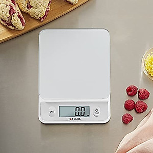 Taylor Glass Top Food Scale with Touch Control Buttons, 11 lb Capacity, Silver