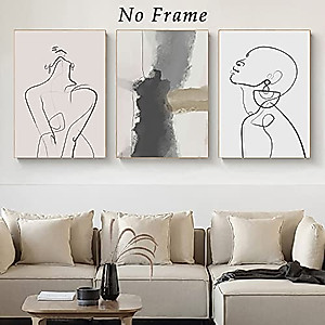 Modern Line Painting Abstract Line Wall Art Abstract Sketch Art Women Outline Poster Black and White Abstract Print Woman Silhouette Poster Minimalist Line Art Black and Beige Art 16x24inchx3 No Frame