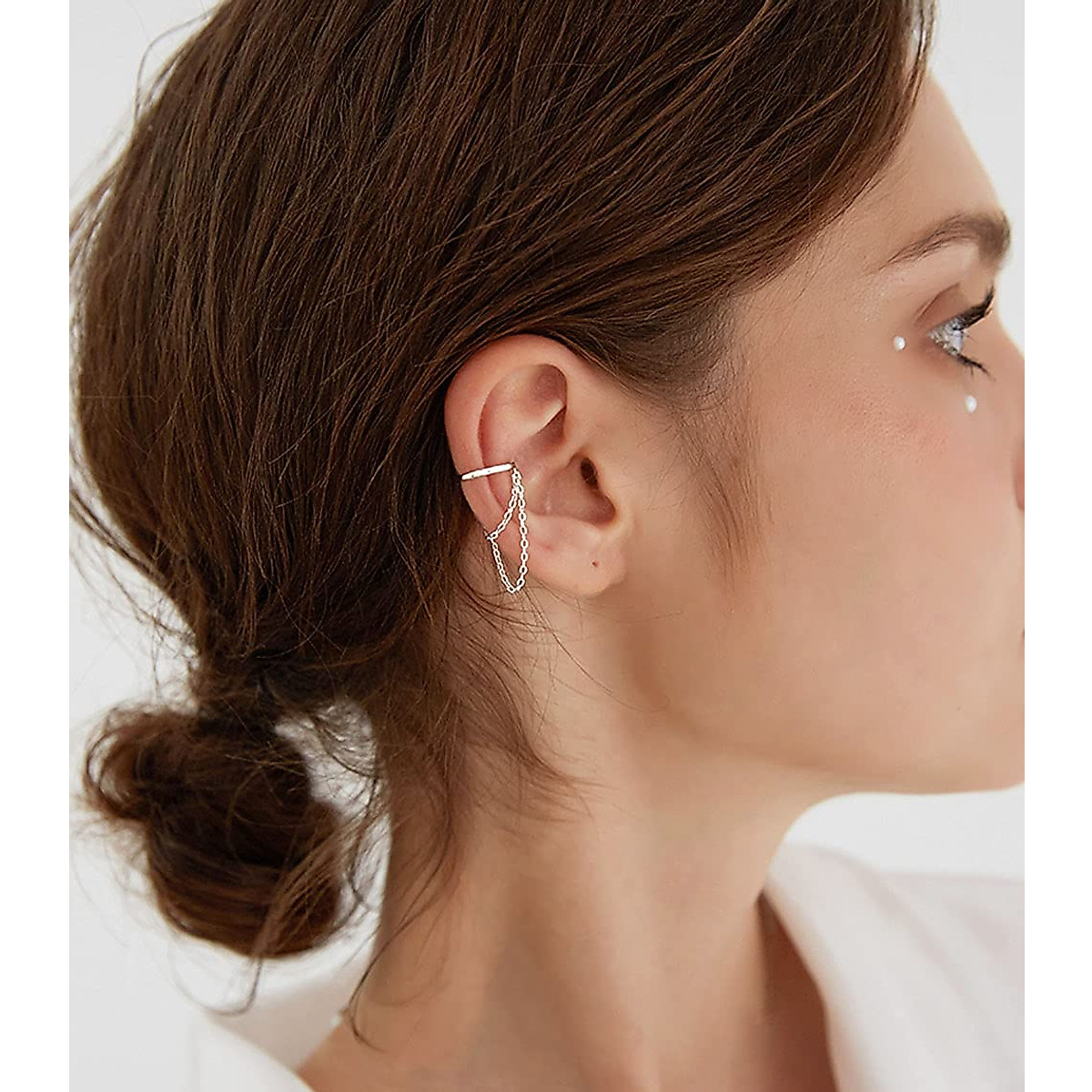 Reffeer Solid 925 Sterling Silver Cuff Earrings Chain for Women Cartilage Wrap Earrings Helix Cuffs (A-Silver)