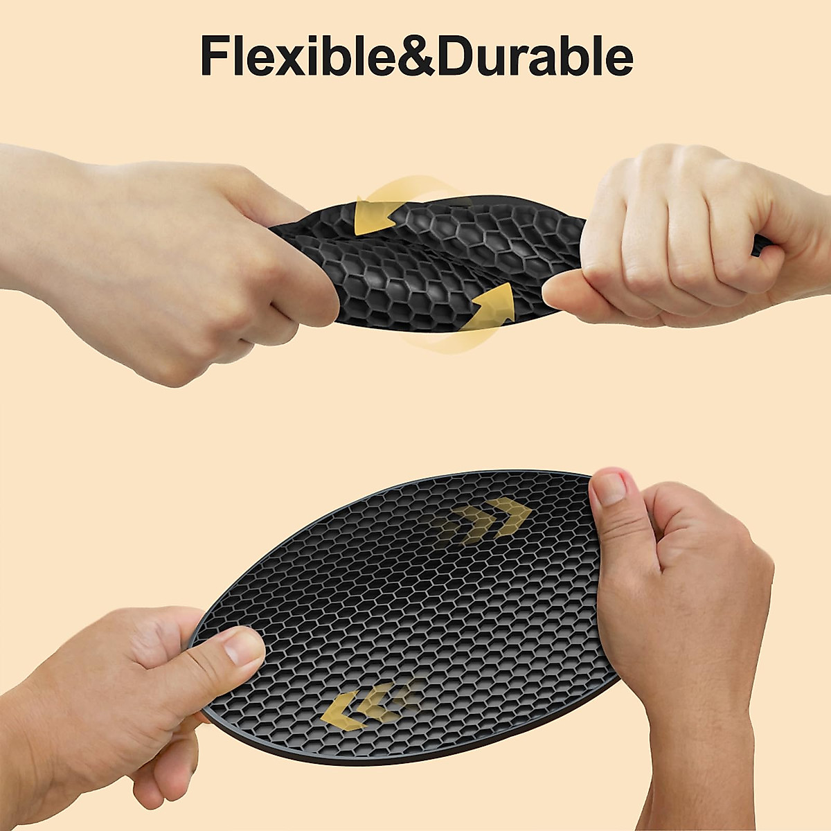 Ultra Thick 8mm Silicone Trivets for Hot Dishes Pots and Pans, Silicone Trivet Mat Hot Plates to Protect Table, Silicone Hot Pads for Kitchen Counter, Pot Holders, Black Trivet Set of 3